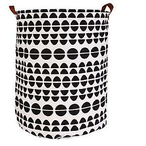 ModernHome & Co 19.7in Tall Laundry Basker Large Hamper Room Storage Decor Waterproof Foldable Canvas Laundry Baskets Kawaii Room Decor Baskets For Organizing Baby Hamper Laundry Bag (Black sm Polka)