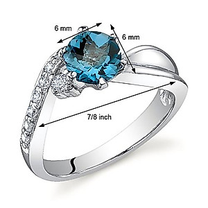 PEORA Ethereal Curves 1.00 carats London Blue Topaz Ring in Sterling Silver Size 8