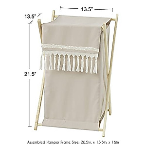 Sweet Jojo Designs Boho Bohemian Baby Kid Clothes Laundry Hamper - Solid Taupe Beige Ivory Cream Off White Linen Farmhouse Shabby Chic Designer Modern Minimalist Tassel Macrame Cotton Neutral Unisex