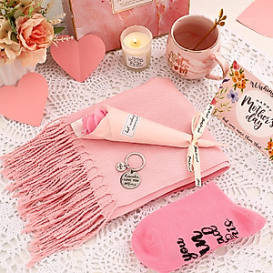 Eaasty 8 Pcs Teacher Appreciation Gifts Bulk Best Teacher Gifts Coffee Mug Scented Candle Keychain Socks Card Scarf Spoon Gifts Ideas for Women Men Retirement Christmas(Mom)