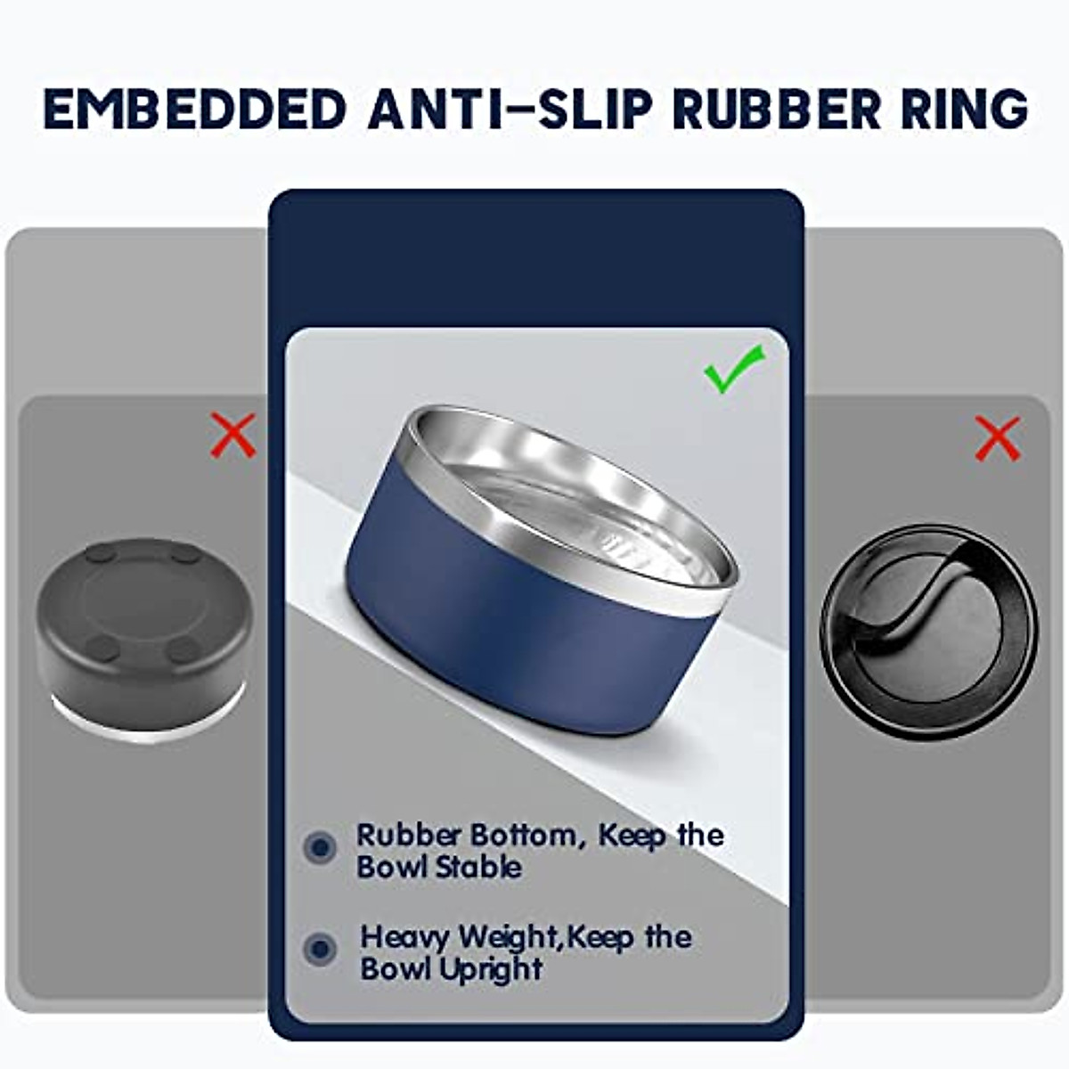 Premium Dog Water Bowl for Medium Large Dogs, 64oz Large Heavy Dog Bowls 1.6Lbs Weighted 304 Stainless Steel Insulated Dog Food Bowl Black Pet Bowl, 8 Inch