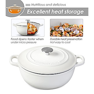 EDGING CASTING Enameled Cast Iron Dutch Oven Pot with Lid for Bread Baking, Enameled Bread Ovens, Suitable For Variety Stovetops, 5 Quart, White