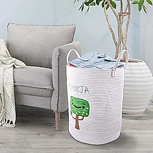 Laundry Hamper, Woven Laundry Basket Nursery Hamper Cotton Rope Basket Laundry Hamper with Handles for Storage, Kids Toy Basket Cute Baby Clothes Hamper 15 x 15 x 20 Inches