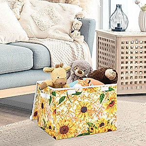 TSENQUE Autumn Sunflower Foldable Storage Bins with Lids Collapsible Storage Cube Bin for Home Bedroom Closet Office Nursery 16.5" L x 12.6" W x 11.8" H