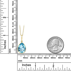Gem Stone King 8.00 Cttw 14K Yellow Gold Blue Topaz Pendant Necklace | Pear Shape 16X12MM | Gemstone Birthstone | Gold Necklace for Women | With 18 Inch Chain