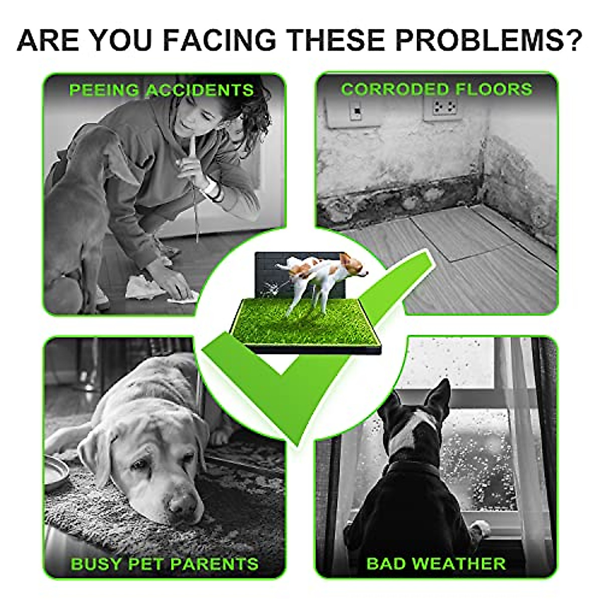 Hompet Dog Potty for Indoor or Porch, 2 Pcs Artificial Grass Training Pads with Pee Baffle, Reusable Dog Grass Pad with Tray, Alternative to Puppy Pads, Portable Dog Litter Box for Small/Medium Dogs