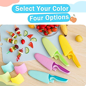 Kids Knife for Real Cooking, Montessori Children's Knife with Firm Grip, Stainless Steel Kids Safety Chef Knife with Finger Guard, Round Tip, Serrated Edges, BPA-Free (Blue)