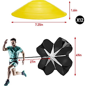 Pro Speed & Agility Training Set—includes 12 Rung 20ft Adjustable Agility Ladder with Carrying Bag, 12 Disc Cones, 4 Steel Stakes, 1 Resistance Parachute, Use Equipment to Improve Footwork Any Sport