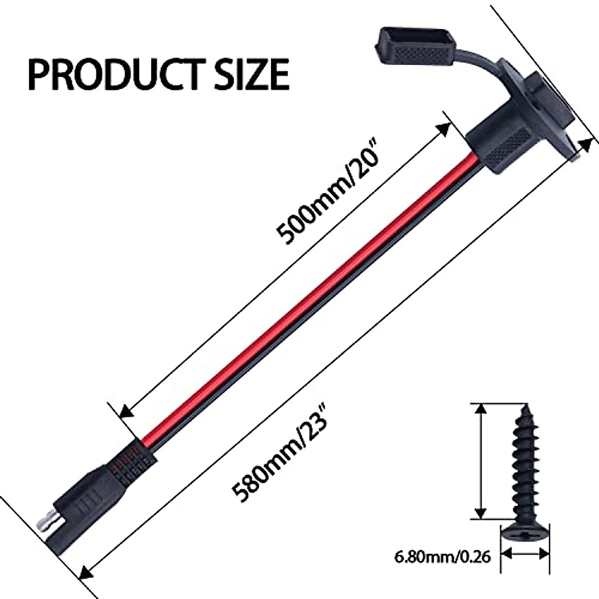 mankk 1.8ft SAE Power Socket Sidewall Port 10AWG Cable SAE Connector Weatherproof Universal Flush-Mountable Connector with Screws for Solar Generator Battery Charger M-V-013-LS