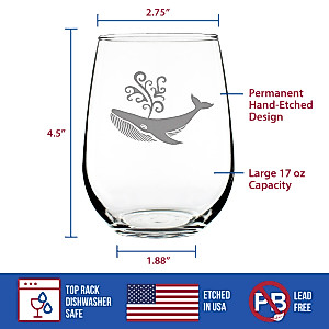 Whale Stemless Wine Glass - Beach Themed Decor and Gifts for Whale Lovers - Large 17 Oz Glasses
