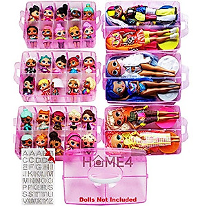 HOME4 No BPA 60 Adjustable Compartments 6 Layers Stackable Storage Container Organizer Carrying Display Case, Compatible with Surprise Small Toys LOL, Shopkins, OMG Barbie (Dolls Not Included) (Pink)