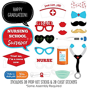 Big Dot of Happiness Nurse Graduation - Medical Nursing Graduation Photo Booth Props Kit - 20 Count