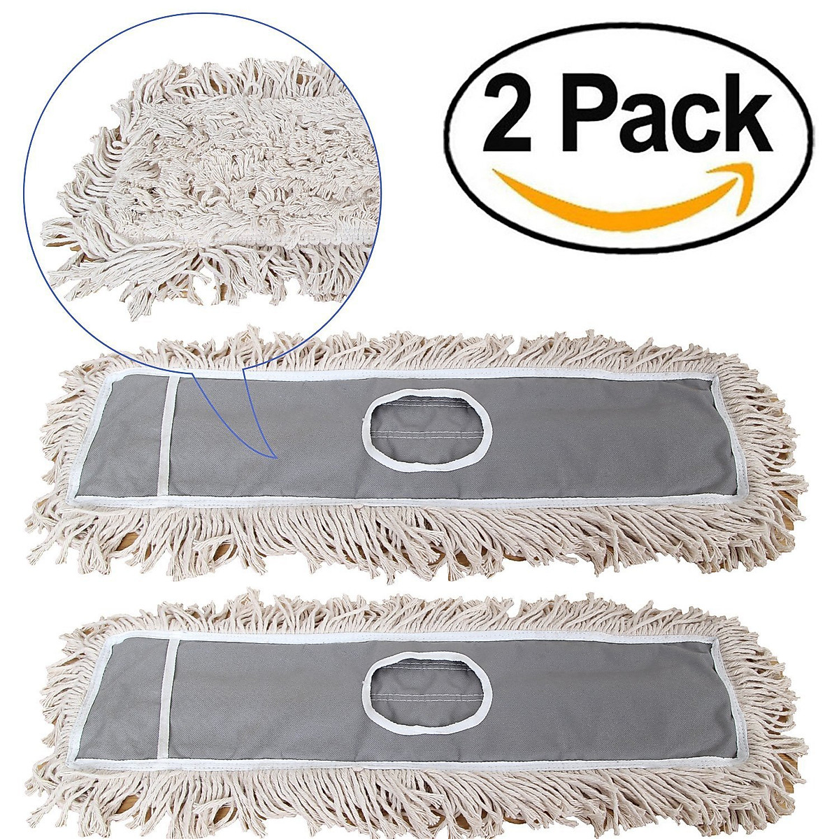 24" Industrial Cotton Floor Dust Mop with 2Pack of Refills - Commercial Mops for Hardwood, Tiles, Laminate, Vinyl, Garage epoxy, Bamboo surface cleaning and Flooring Push Dust Broom