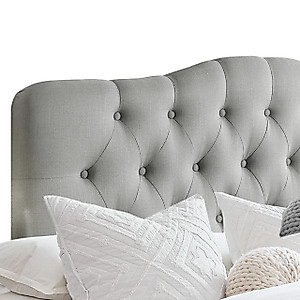Rosevera Givanna Adjustable Height Headboard with Linen Upholstery and Button Tufting for Bedroom, Twin, Light Gray