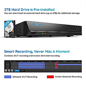 REOLINK 4K Security Camera System, 6pcs H.265 PoE Wired Bullet 4K Cameras with Person Vehicle Detection, 4K/8CH NVR Recorder with 2TB HDD for 24-7 Recording, RLK8-800B6