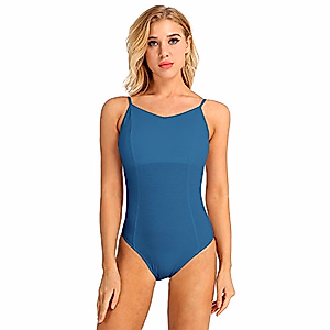 Hansber Women's Criss Cross Back Sleeveless Leotard Spaghetti Straps Ballet Dance Gymnastics Bodysuit Dancewear Blue-green Medium