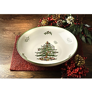 Spode Christmas Tree Collection Pasta Bowl, Large 13 Inch Serving Boel, Dishwasher, Microwave, and Freezer Safe, Made of Porcelain, Serveware, Christmas Tree Design, Green/Beige