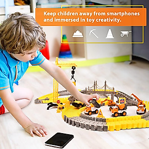 Construction Race Tracks for Kids Toys for Boys,Slot Car Race Track Sets 5 Car Toys Trucks and DIY Track,Construction Car Site Vehicles Toy Set for Ages 3 4 5 6 7 8+ Year Old Girls Boys