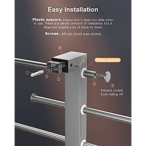 5-Tier Bridge Sliding Bathroom Towel Bar 16 Inch, ZUEXT Brushed Nickel Finished Stainless Steel Towel Holder Hanger, Wall Mounted Adjustable Hand Towel Rod for Washroom Kitchen, 1.5" Tube Towel Racks