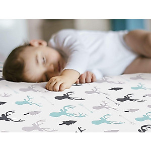 GRSSDER Stretchy Ultra Soft Jersey Knit Fitted Pack n Play Sheets 2 Pack, Playard Sheets for Baby Girls and Boys, Universal Fit for Pack N Plays Safe and Snug, Cute Bear and Deer