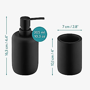 Navaris Bamboo Bathroom Accessories Set - 3-Piece Bath Accessory Kit with Toothbrush Holder/Liquid Soap Dispenser/Soap Dish Tray - Polyresin