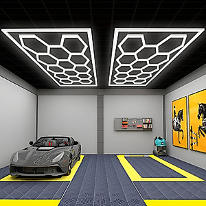 Ofenrd Large Hexagon Garage Lights 14 Hex Led Lights with Rectangle Frame Octagon Honeycomb Commercial Lighting for Garage Car Detailing Barber Shop Gym Warehouses Basement.