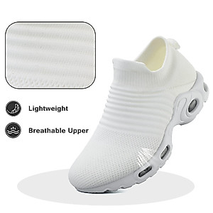 COASIS Women's Walking Shoes Slip on Sock Sneaker Mesh Air Cushion Work Nurse Shoes, Size 7, White