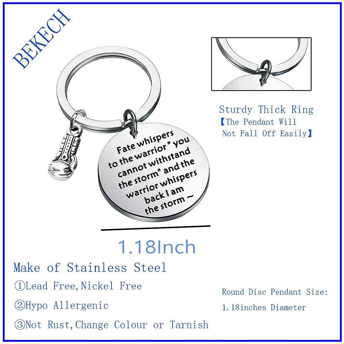 BEKECH Boxing Keychain Boxing Glove Keychain Future Boxer Gift Fate Whispers to The Warrior I Am The Storm Inspirational Jewelry Gift for Boxing Althetes Coaches Fitness Lovers (fate whisper boxing)