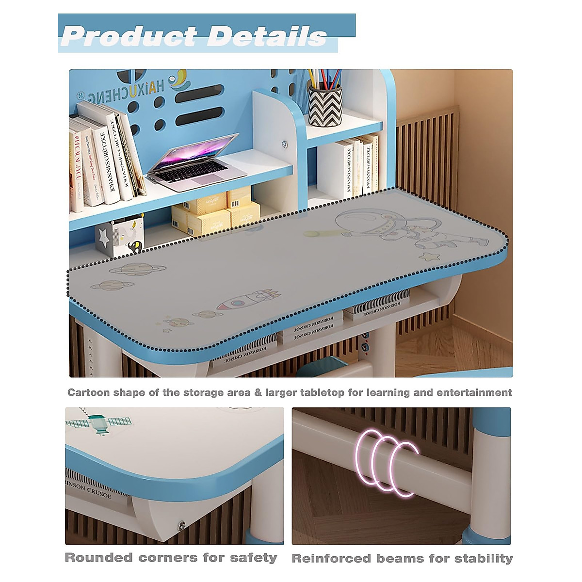 Kids' Table Chair Sets, Kids' Desks Chair, Children Study Desk Writing Table Computer Workstation With Large Storage Drawer And Bookshelf, Height Adjustable Kids Bedroom Furniture ( Color : Blue )