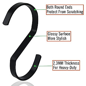 METLUCK 16-Pack 4 Inch Flat S Shape Hooks Heavy-Duty Chrome Finish Hanging S Hooks for Kitchenware, Pots, Utensils, Plants, Towels, Gardening Tools, Clothes (Black)