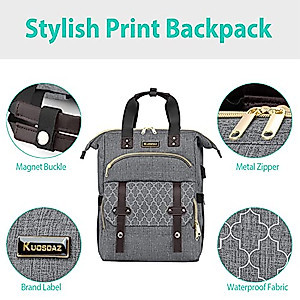 Kuosdaz Travel Backpack for Women Men, Large Wide Open Womens Backpack for Work, Water Resistant Collage Backpack with USB Port, 17.3 Inch School Bookbag Computer Bag for Doctor Teacher Nurse, Grey