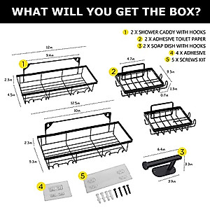 Bathroom Shower Caddy 5 Pack Adhesive Shower Shelves with Soap Holder & Hook Rustproof Shower Rack No Drilling Wall Mounted Bathroom Shower Organizer