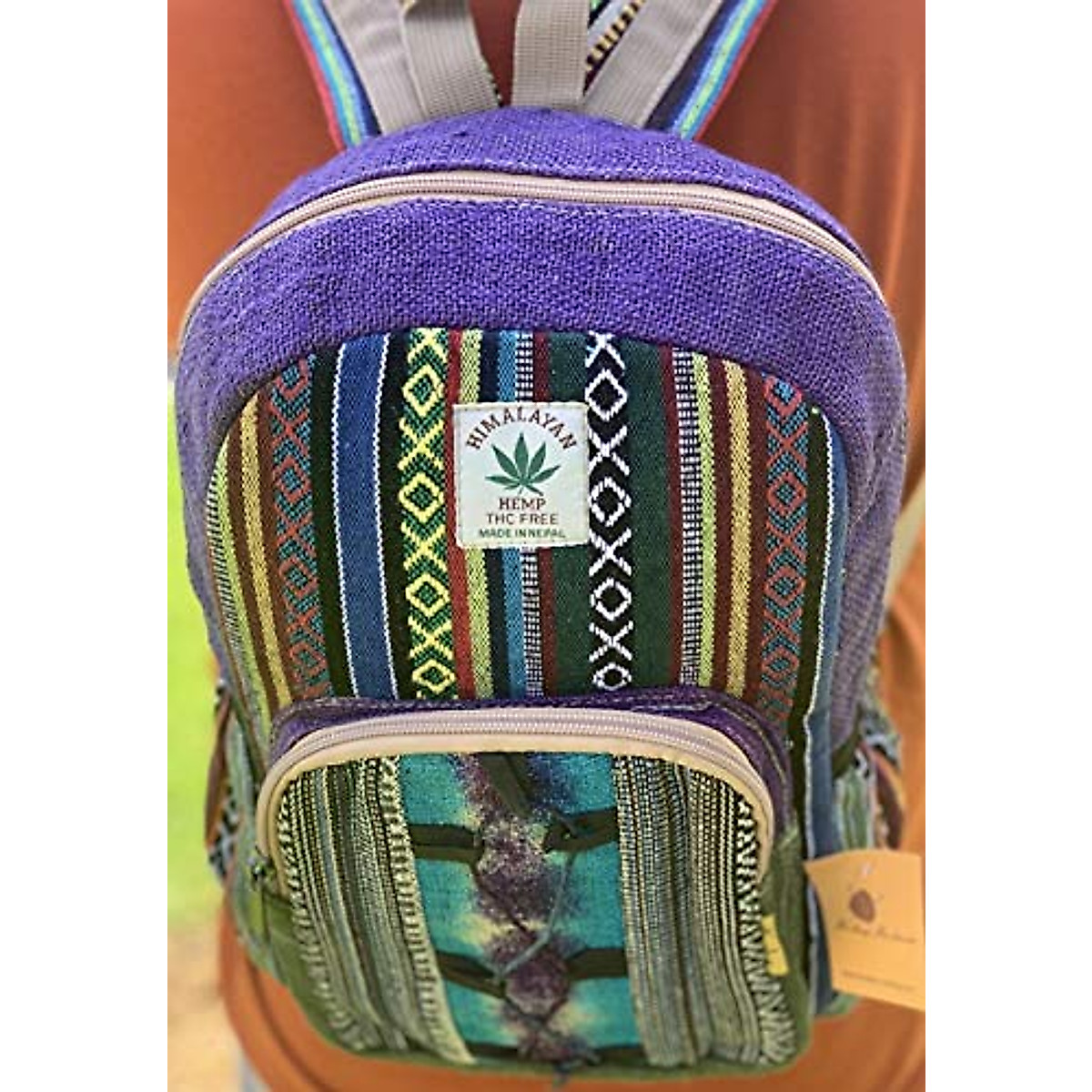 Unique Tie-dye Mini Hemp Backpack Small Back Pack Boho Backpack 100% Himalaya Hemp| 100% VEGAN | Handmade with Love. (Multicolored - Purple)