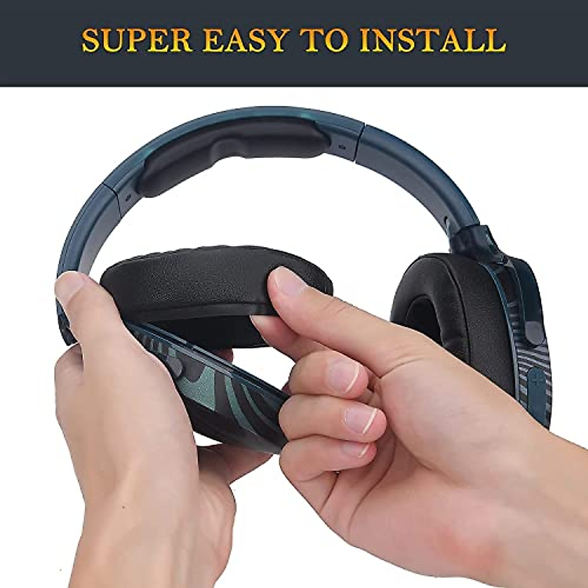 Hesh 3 Protein Leather Replacement Ear Pads Compatible with Skullcandy Crusher Wireless Crusher Evo Crusher ANC Hesh 3 Headphones Ear Cushions, Headset Earpads, Ear Cups Repair Parts-Black