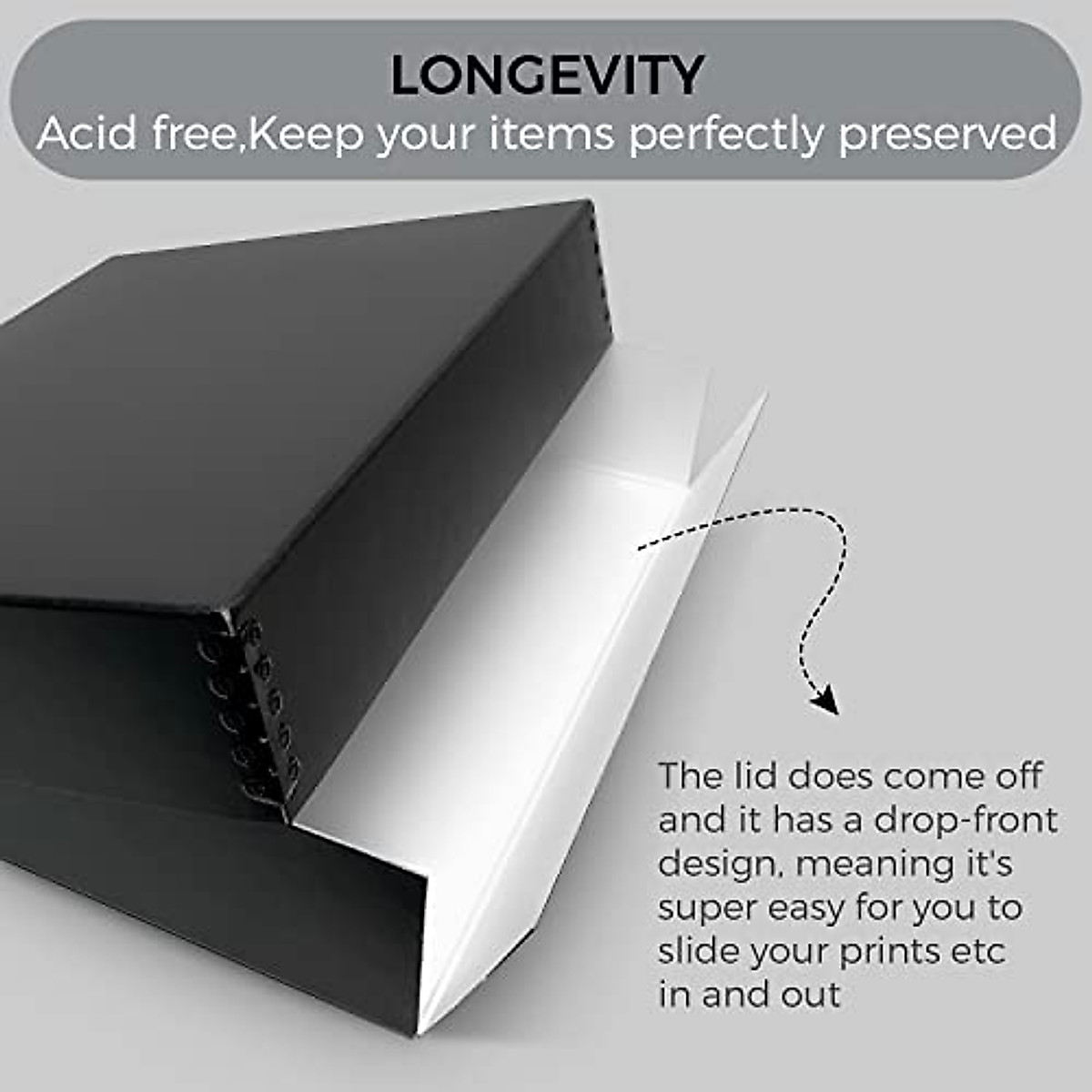 Lineco Archival 11 x 14 inches Print Storage Box, Drop Front Design, 11 1/2 x 14 1/2 x 3 inches, Exterior Color: Black