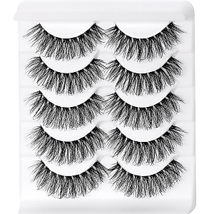 D Curl 8-17mm Cat Eye Faux Mink Lashes, Clear Band, 3D Fluffy Wispy, Semi-dramatic Russian Strip Eyelashes