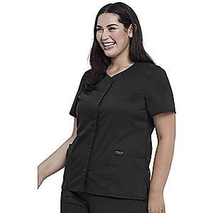 Cherokee Women Scrubs Top Workwear Revolution Snap Front V-Neck WW622, L, Black