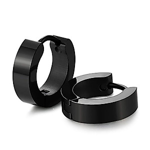 LIEBLICH Huggie Stud Earrings Black Small Hoop Stainless Steel Earrings for Men Women 4 Pairs 2 Styles (Black)