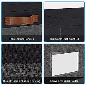 GhvyenntteS Fabric Storage Bins with Lids 3 Pack, Closet Storage Boxes with Lid and 3 Handles, Foldable Storage Baskets with Lids and Label Window for Home Office (Grey&Black, 15" x 11" x 9.7")