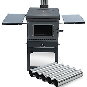 PMNY Wood Burning Stove, Hot Tent Stove Kit with Chimney Pipes, Side Racks and View Window, Multipurpose Camping Stove for Tent, Shelter, Heating and Cooking