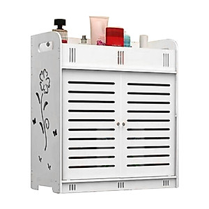 Bathroom Shelve Cabinet Wall Mounted, Small Bathroom Medicine Cabinet Bathroom Organizers and Storage with Vent Doors Self-Adhesive Multi-Grid Tiers Hollow Flower Pattern (white)