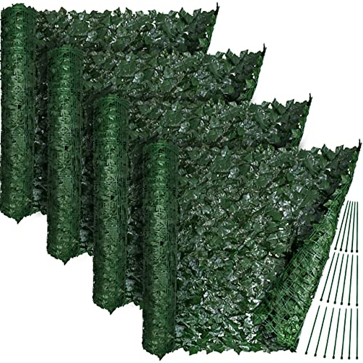 Kitchen Joy Fence Covering Privacy - 136 Sq Ft of Artificial Ivy Privacy Fence Screen, Privacy Fence Panels for Outside - Set of 4 x 50" x 98" Screens
