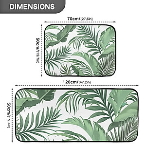 Palm Leaf Tropical Plant Kitchen Rugs and Mats 2 Pieces Anti Fatigue Kitchen Rug Set Non-Slip Bath Mat Entry Floor Carpet Entrance Door Mat Runner 20"x28"+20"x47"