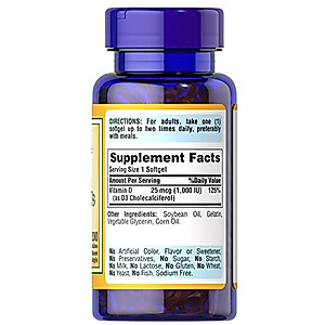 Puritan's Pride High-Potency Vitamin D3 1000 IU, 200 Softgels