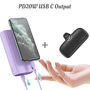 Kuulaa USB C Power Bank Fast Charging, 5000mAh Plug-in Portable Charger & Type C Input/Output Battery Pack 26800mAh