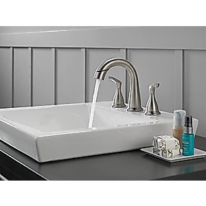 Delta Faucet Pull Down Bathroom Faucet Brushed Nickel, Bathroom Pull Out Faucet, Widespread Bathroom Faucet 3 Hole with Magnetic Docking, Bathroom Sink Faucet, SpotShield Stainless 35765LF-SPPD