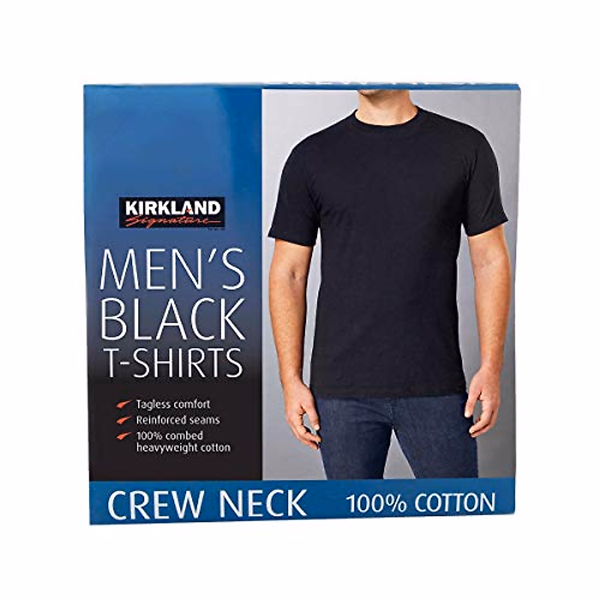 Kirkland Men's Crew Neck White T-Shirts 100% Combed Heavyweight Cotton (Pack of 6) (Black, XX-Large)