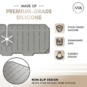 AXK Home Supply Silicone Sink Faucet Mat Splash Protector, Splash Guard, Perfect For Narrow Faucets,Protects Counter From Standing Water-Washable-Kitchen-Bathroom-RV-Laundry-Office(Gray)