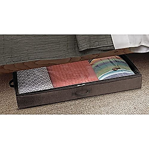 mDesign Soft Fabric Under Bed Storage Organizer Holder Bag for Clothing, Accessories, Linen - Easy-View Top Panel, Attached 2-Way Zippered Lid, Side Handles - Espresso Brown