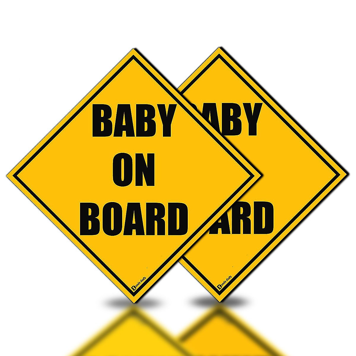 Zento Deals 2 Pack of Baby on Board Reflective Bright Yellow Magnetic Signs for Car - Best Safety Sign Accessories for Cars 5’’ by 5’’